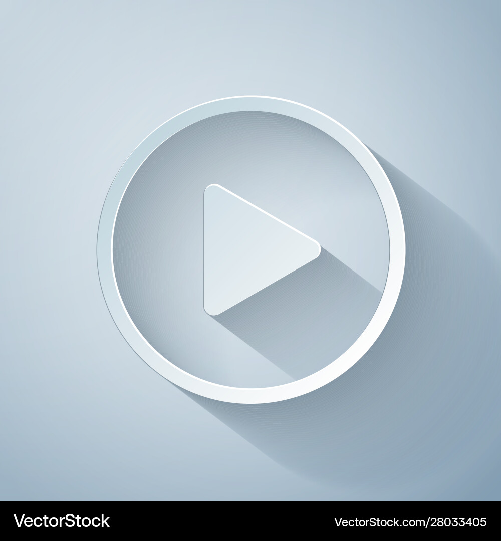 Paper cut play icon isolated on grey background Vector Image