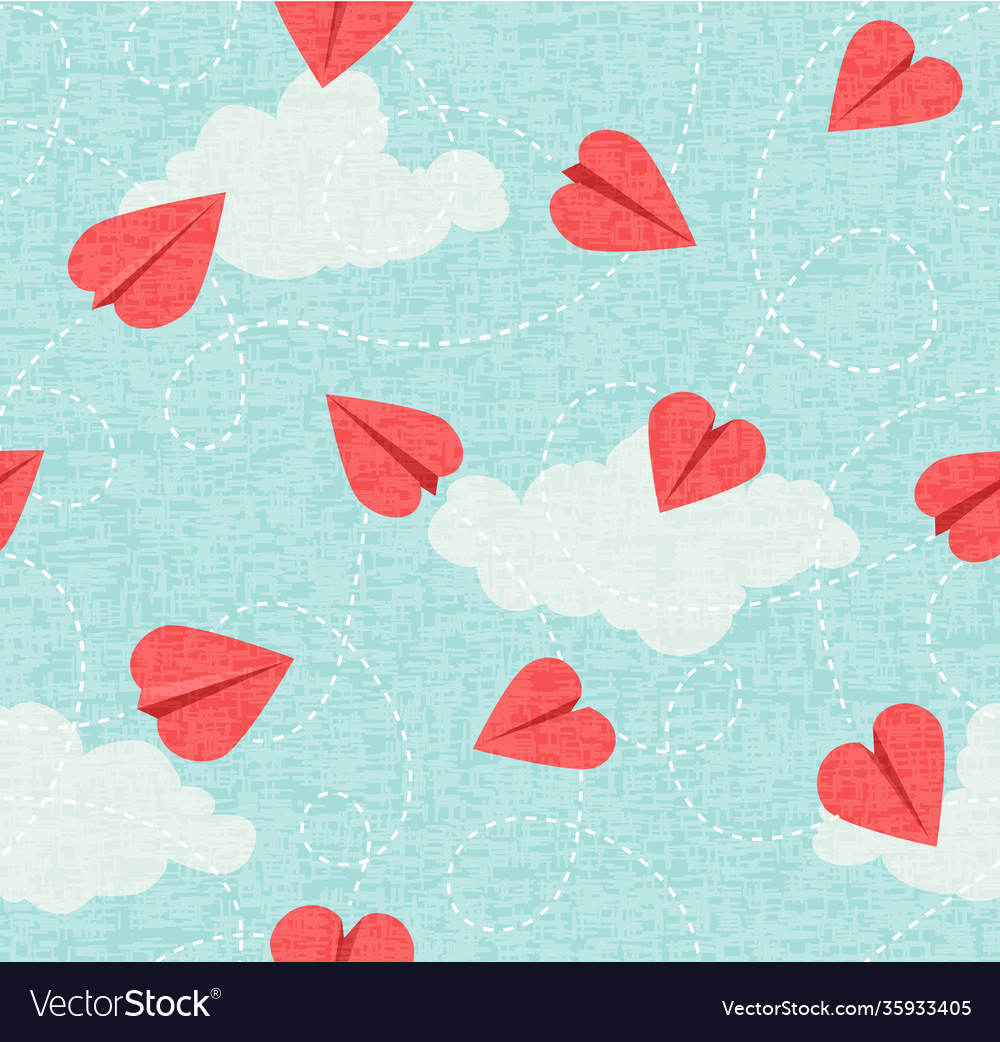 Seamless valentines day heart paper airplanes Vector Image