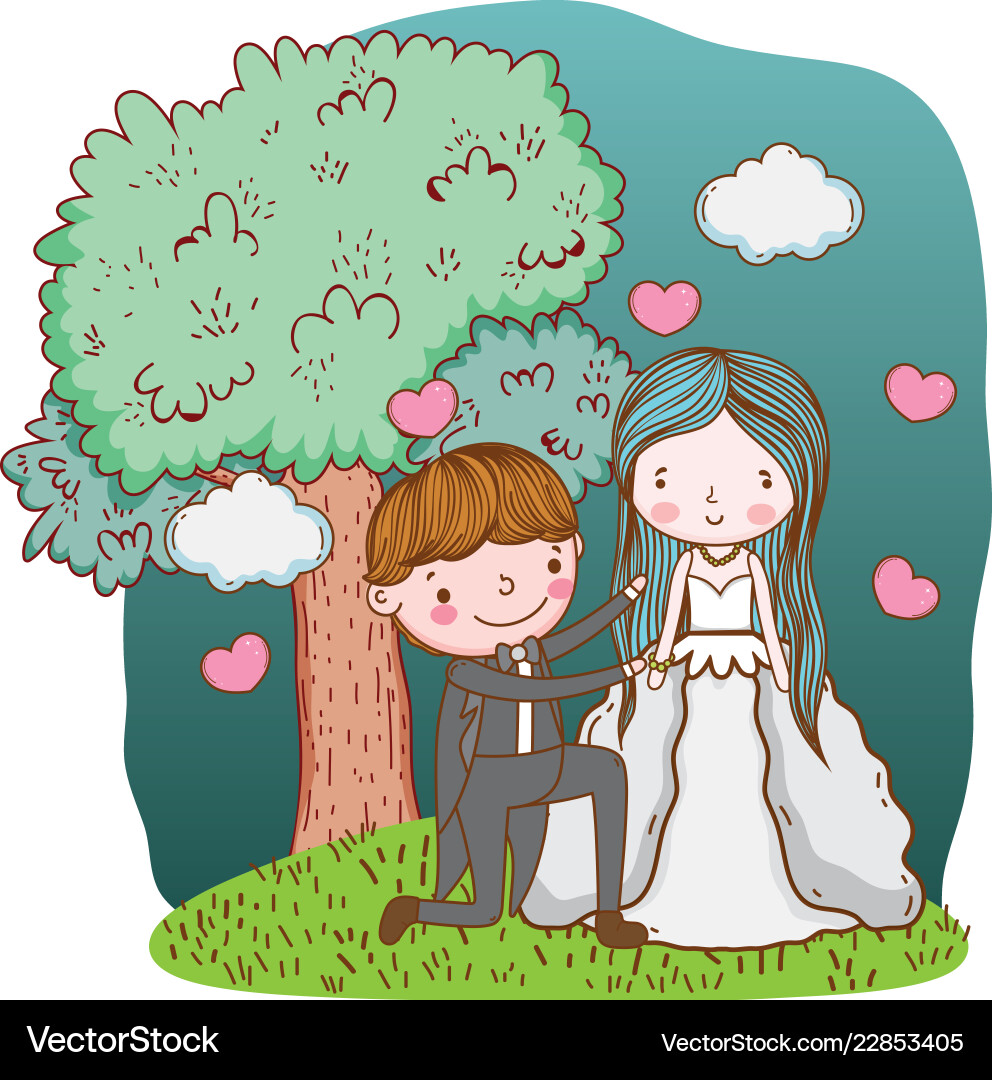 Wedding couple cute cartoon Royalty Free Vector Image