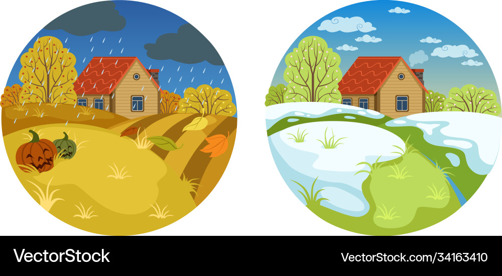 Autumn and spring landscape set two seasons Vector Image
