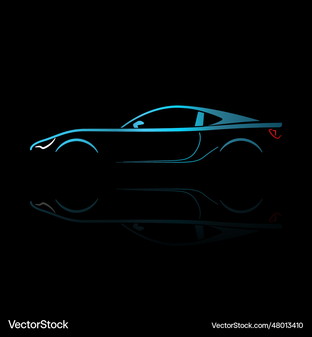 Blue sport car silhouette with reflection Vector Image