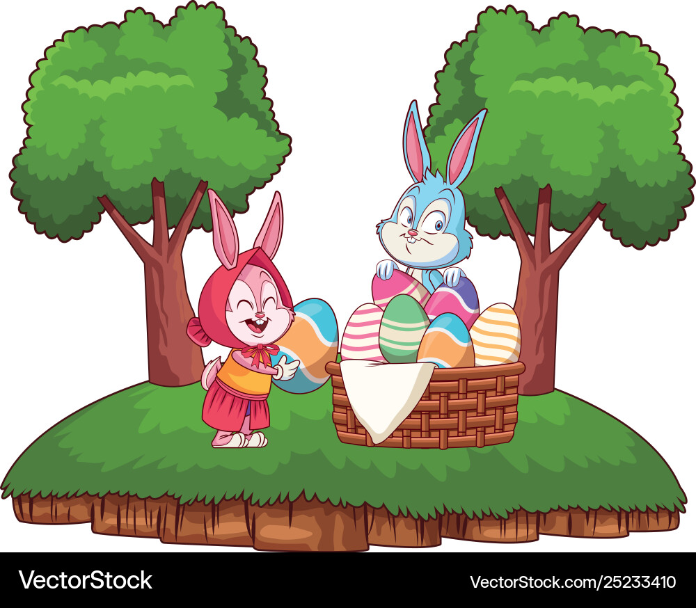 Cute easter bunny happy friends nature background Vector Image