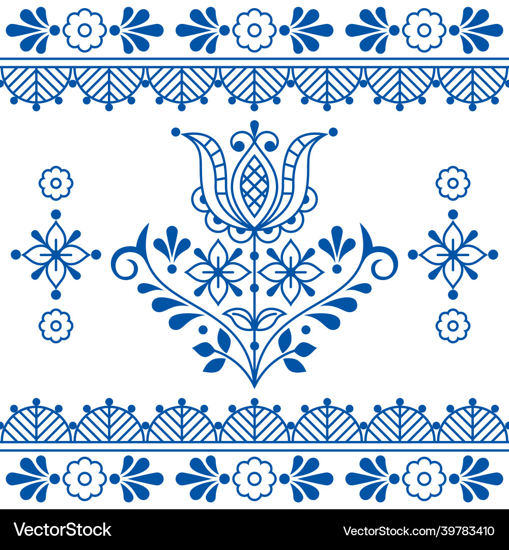 Floral folk art outline seamless pattern Vector Image
