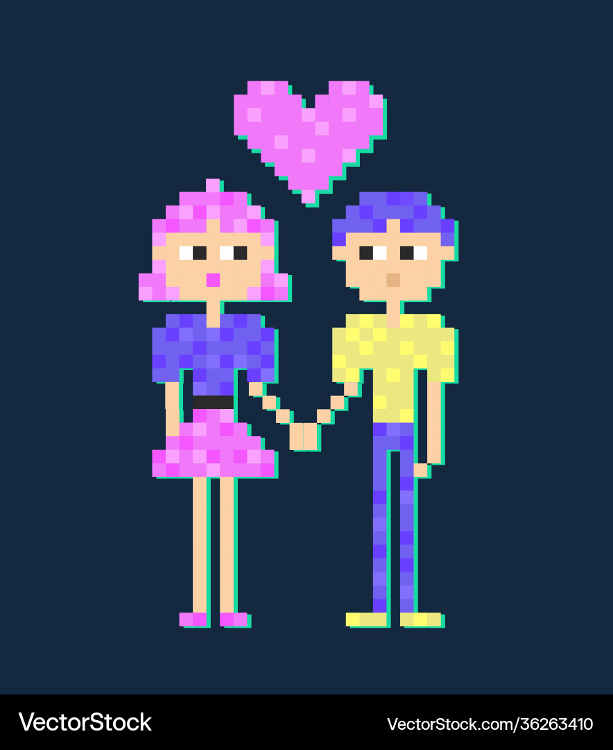 Pixel romantic couplevalentine s day 8bit Vector Image