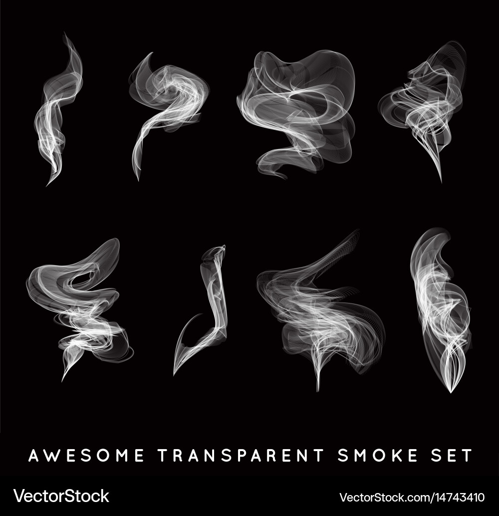 Set digital realistic smoke curly smoke flow Vector Image