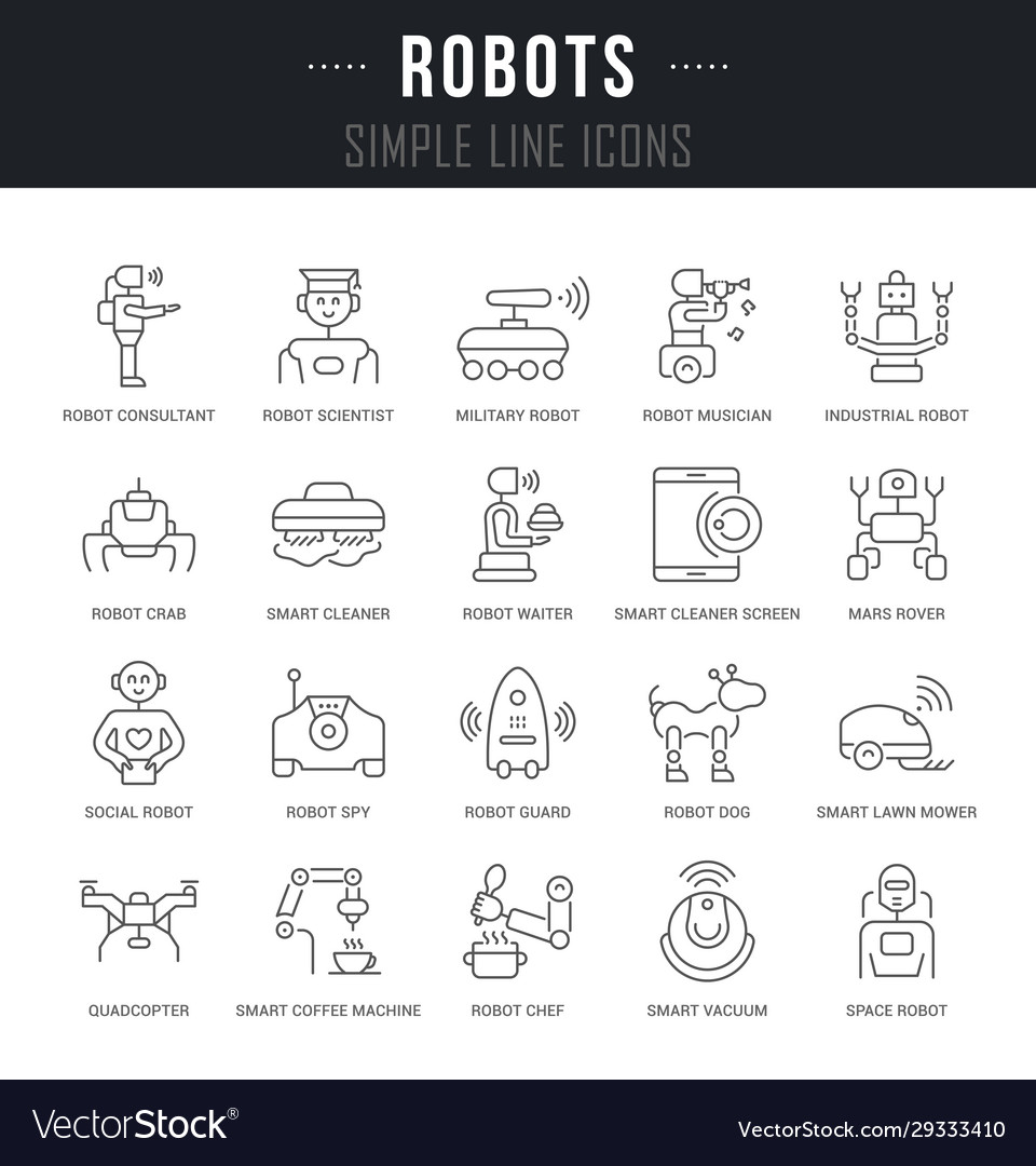 Set line icons robots Royalty Free Vector Image