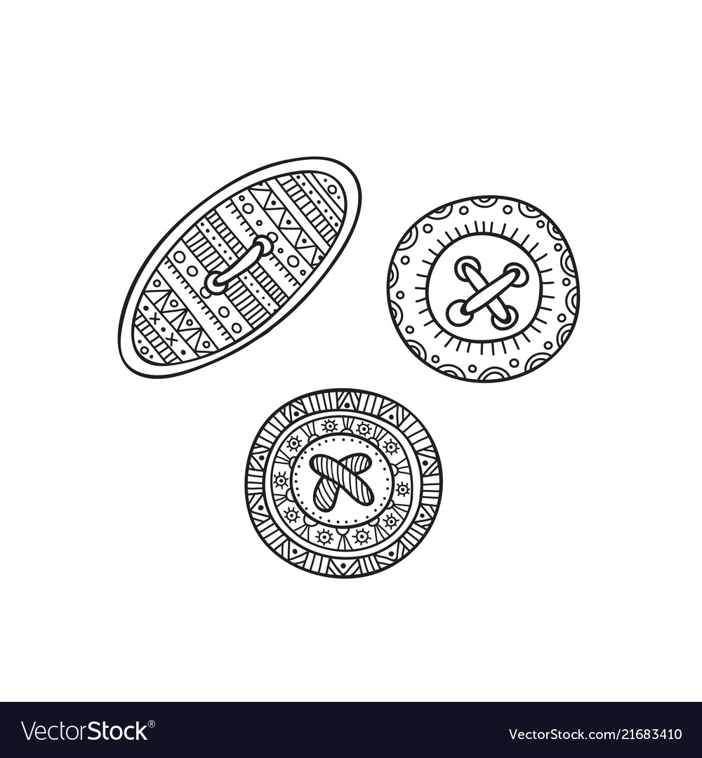 Set of cloth buttons in different designs in boho Vector Image