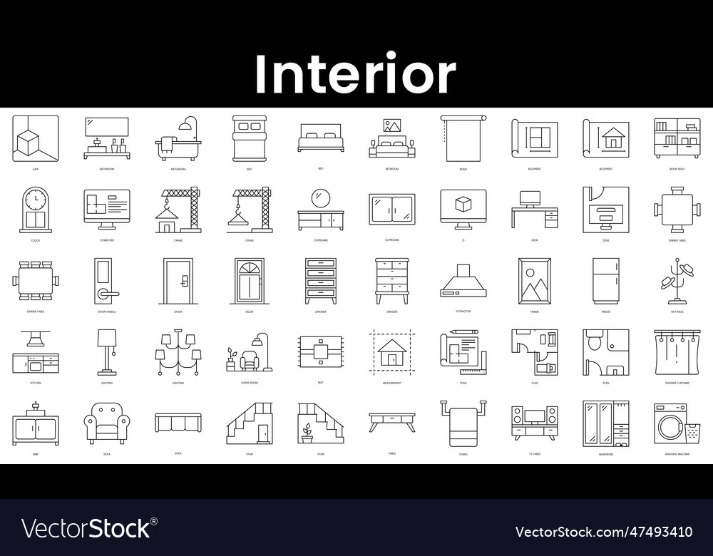Set of outline interior icons minimalist thin Vector Image