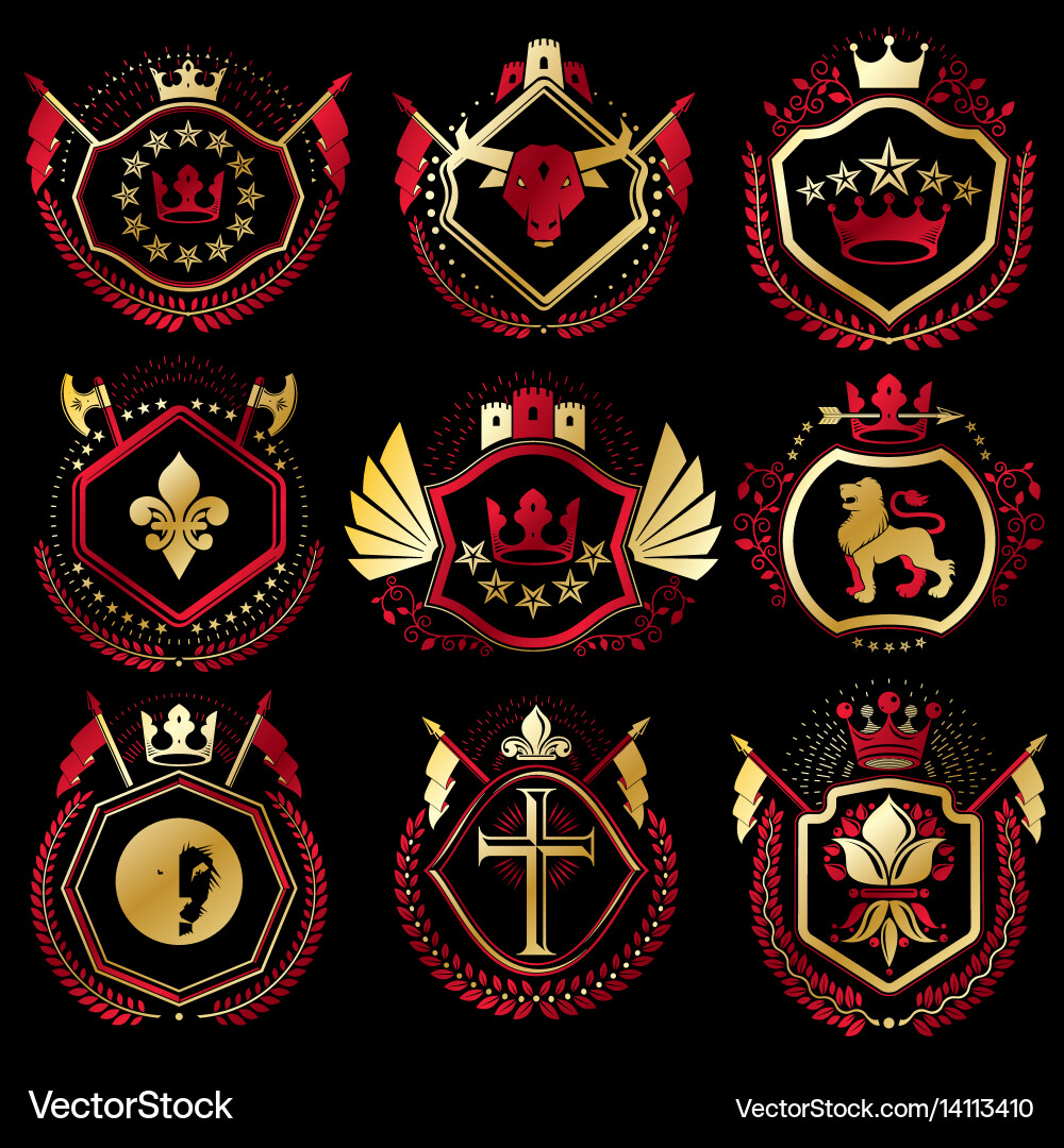 Set of vintage elements heraldry labels stylized Vector Image