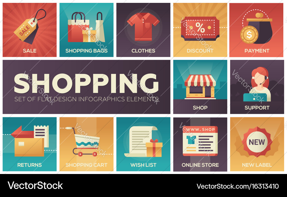 Shopping - modern flat design icons set Royalty Free Vector