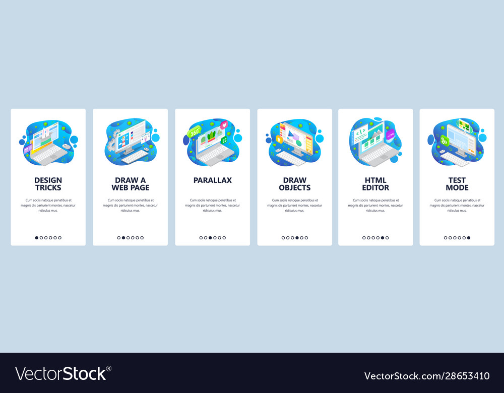 Web development isometric computer icons html Vector Image