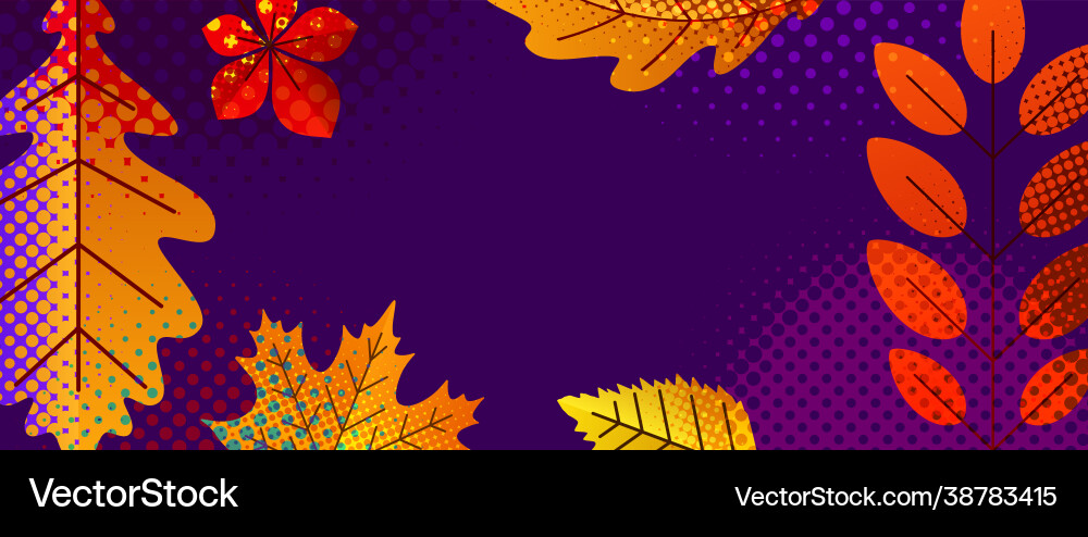 Autumn dotted leaves on violet background Vector Image