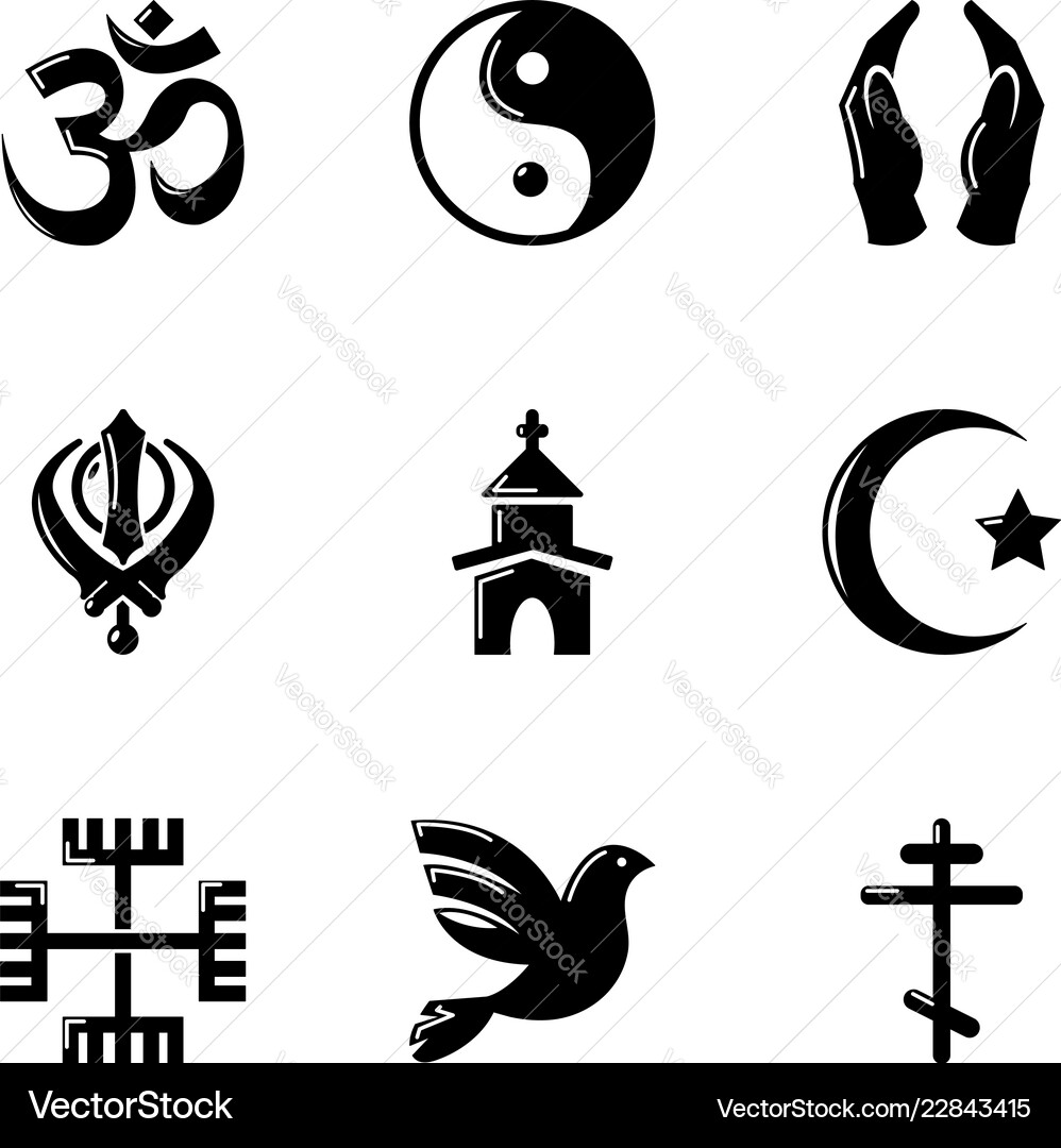 Belief icons set simple style Royalty Free Vector Image