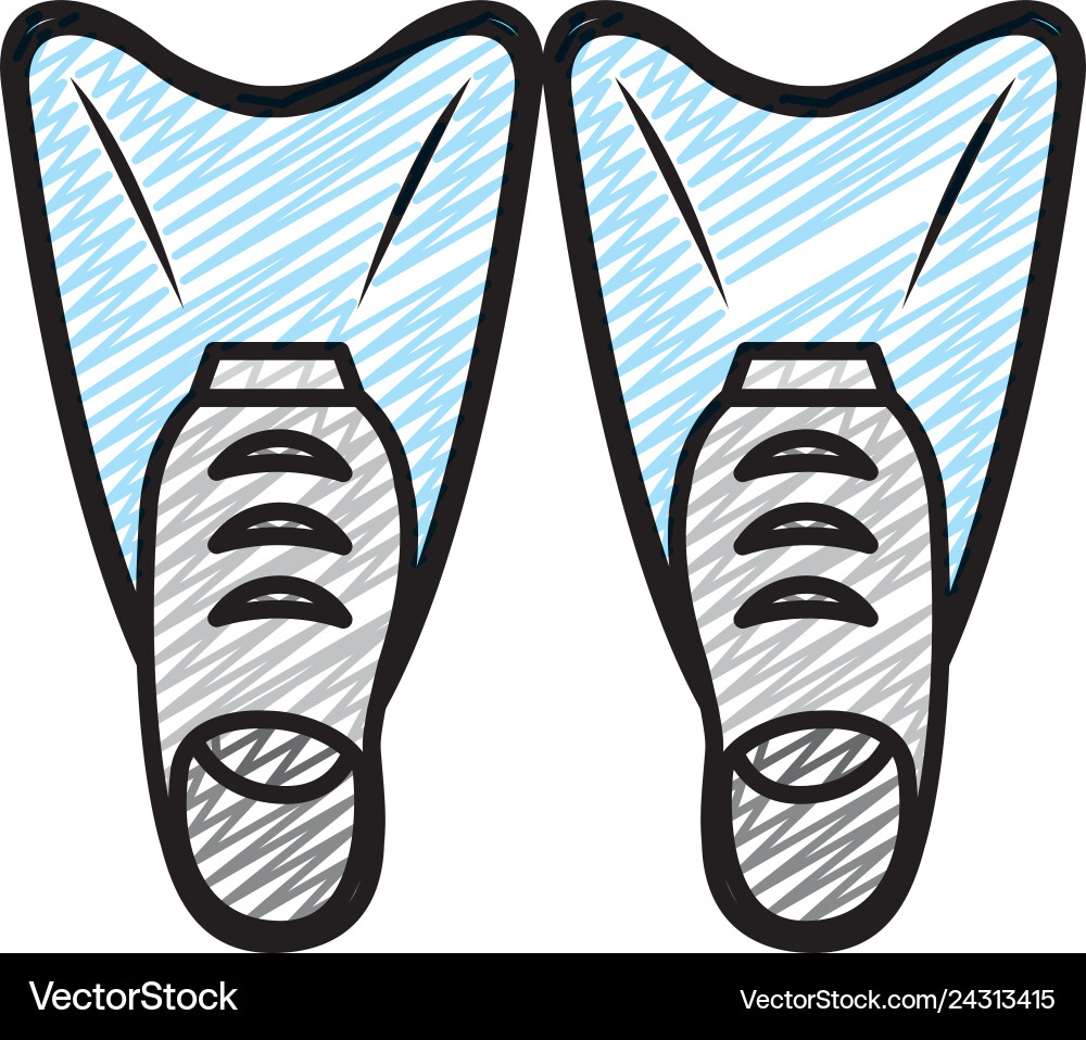 Doodle fin underwater diver sport object Vector Image