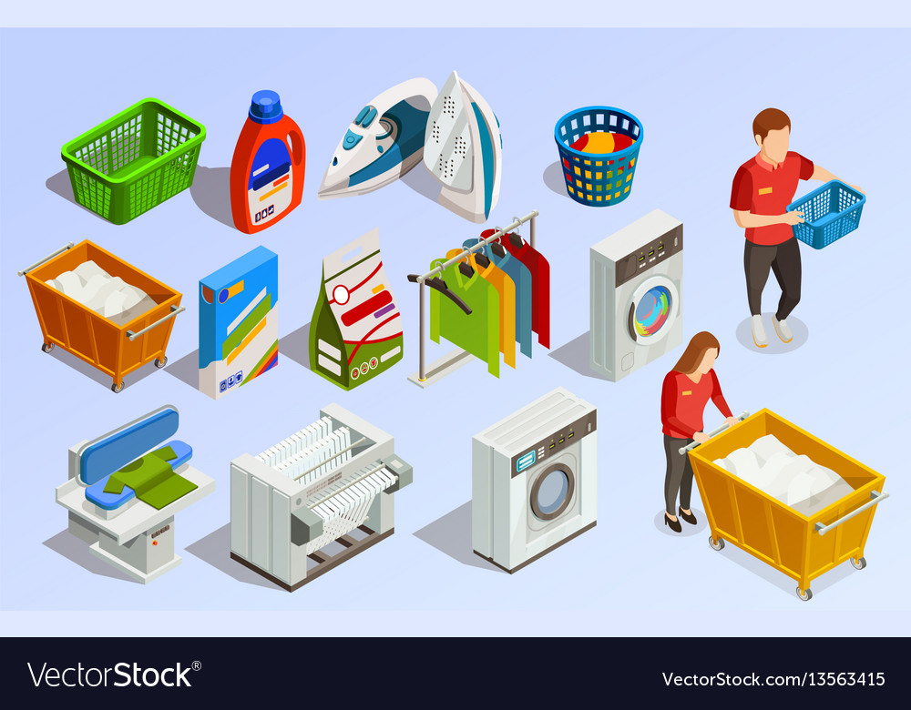 Laundry isometric elements set Royalty Free Vector Image Laundry isometric elements set Royalty Free Vector Image