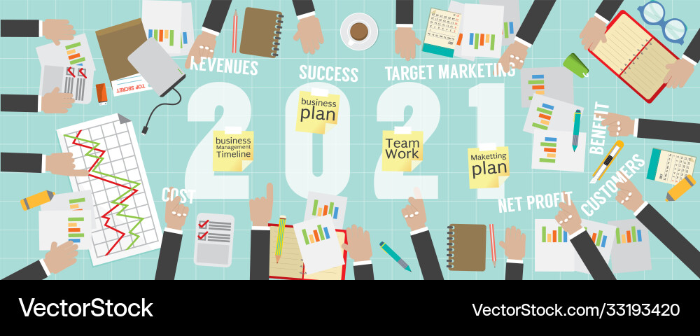 8000x3200 pixel flat view 2021 business plan Vector Image