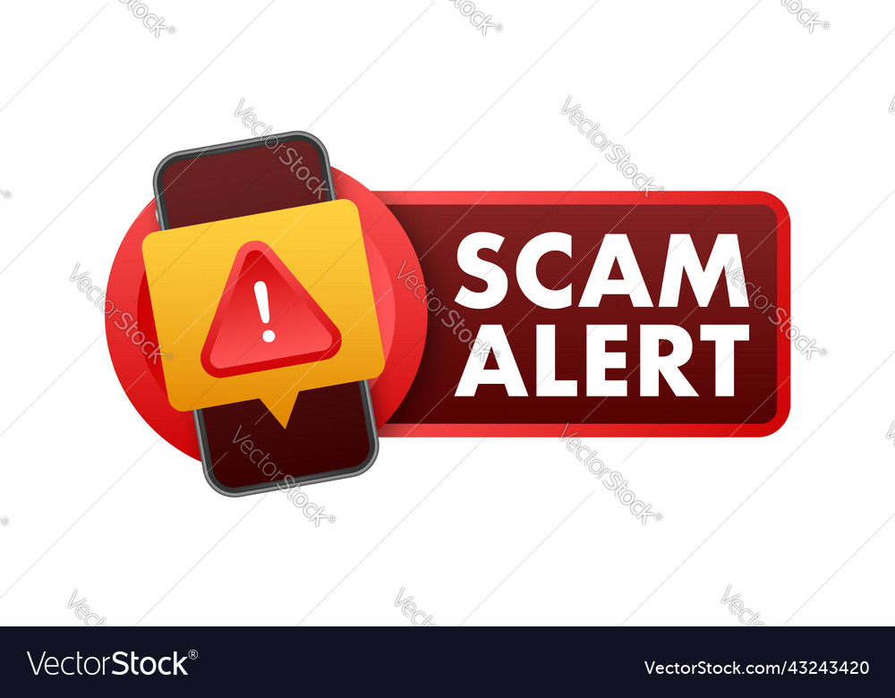 Banner with red scam alert attention sign cyber Vector Image Banner with red scam alert attention sign cyber Vector Image