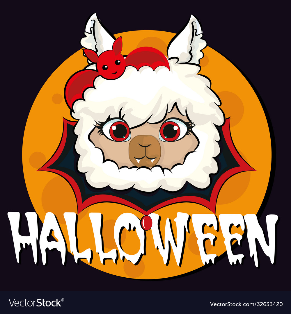 Big halloween with cute animal llama pumpkin Vector Image