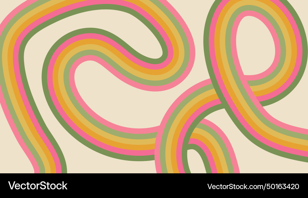 Hand drawn groovy background with curved rainbow Vector Image