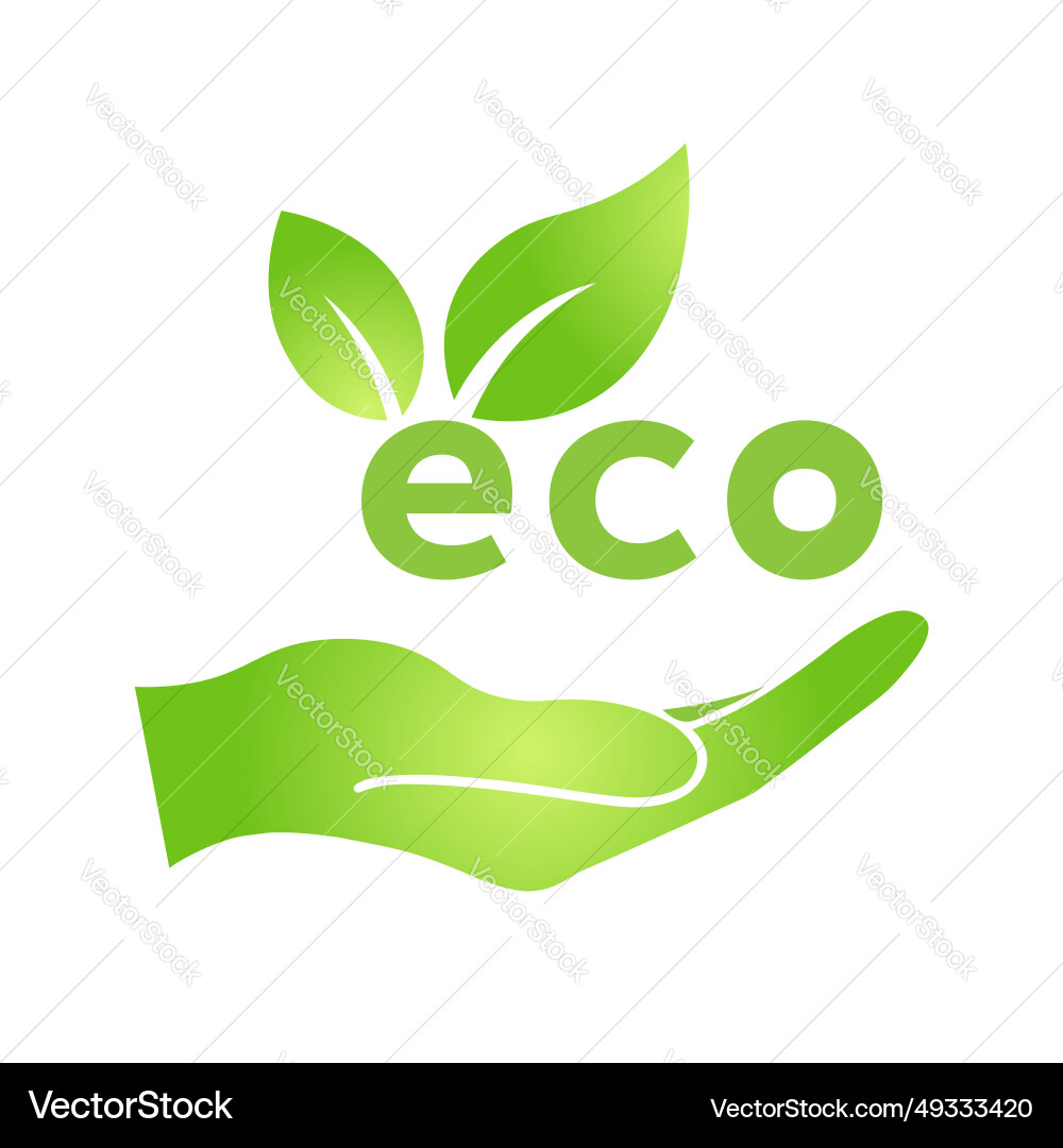 Hand with eco green leaf icon bio nature Vector Image
