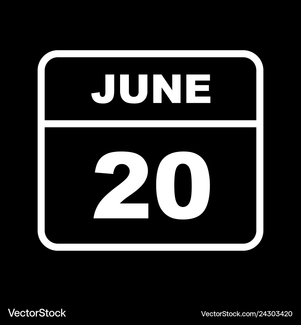 June 20th date on a single day calendar Royalty Free Vector