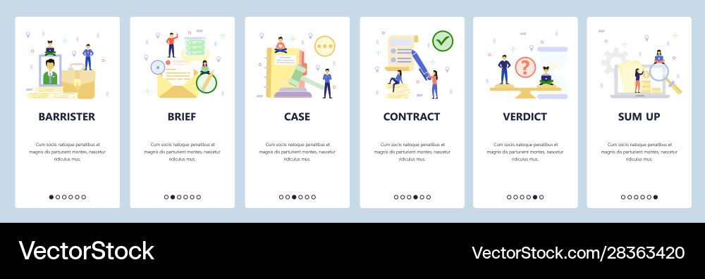 Mobile app onboarding screens pretrial agreement Vector Image
