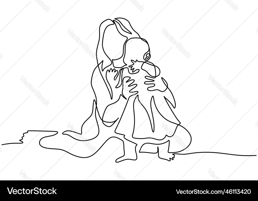One continuous single line of mother playing Vector Image