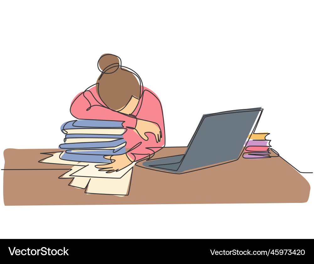 Single continuous line drawing of young tired Vector Image