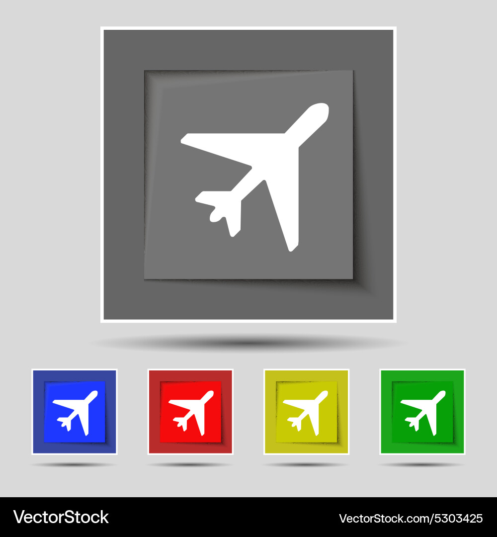 Airplane icon sign on original five colored Vector Image
