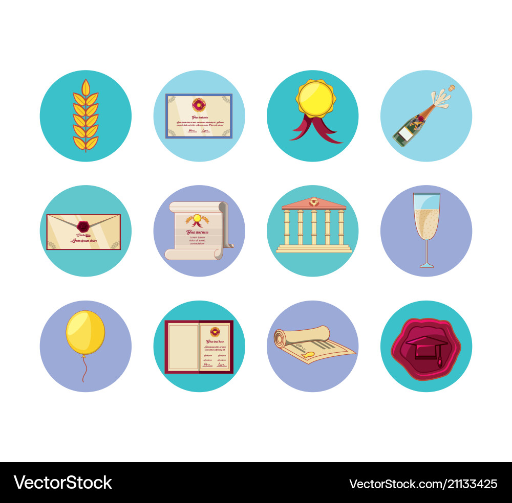 Celebration graduation card set icons Royalty Free Vector