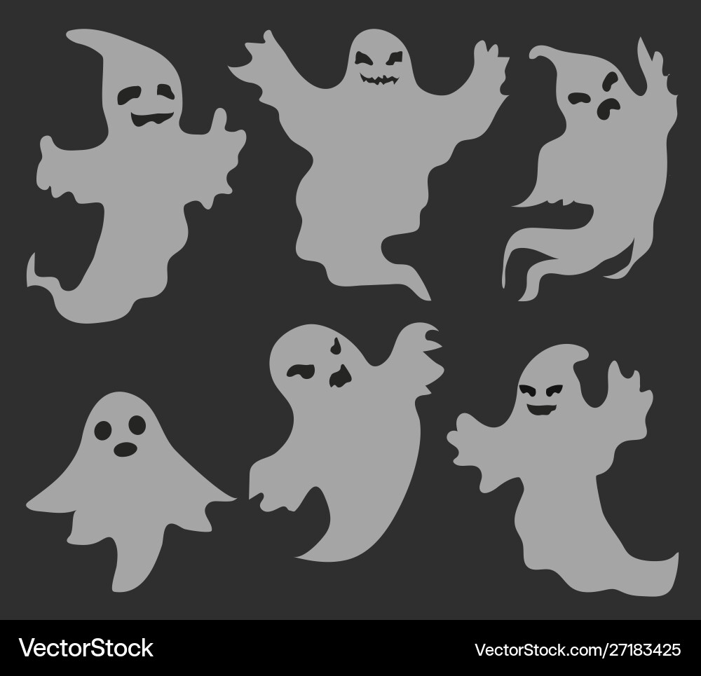 Ghosts scary set flat style isolated on a black Vector Image