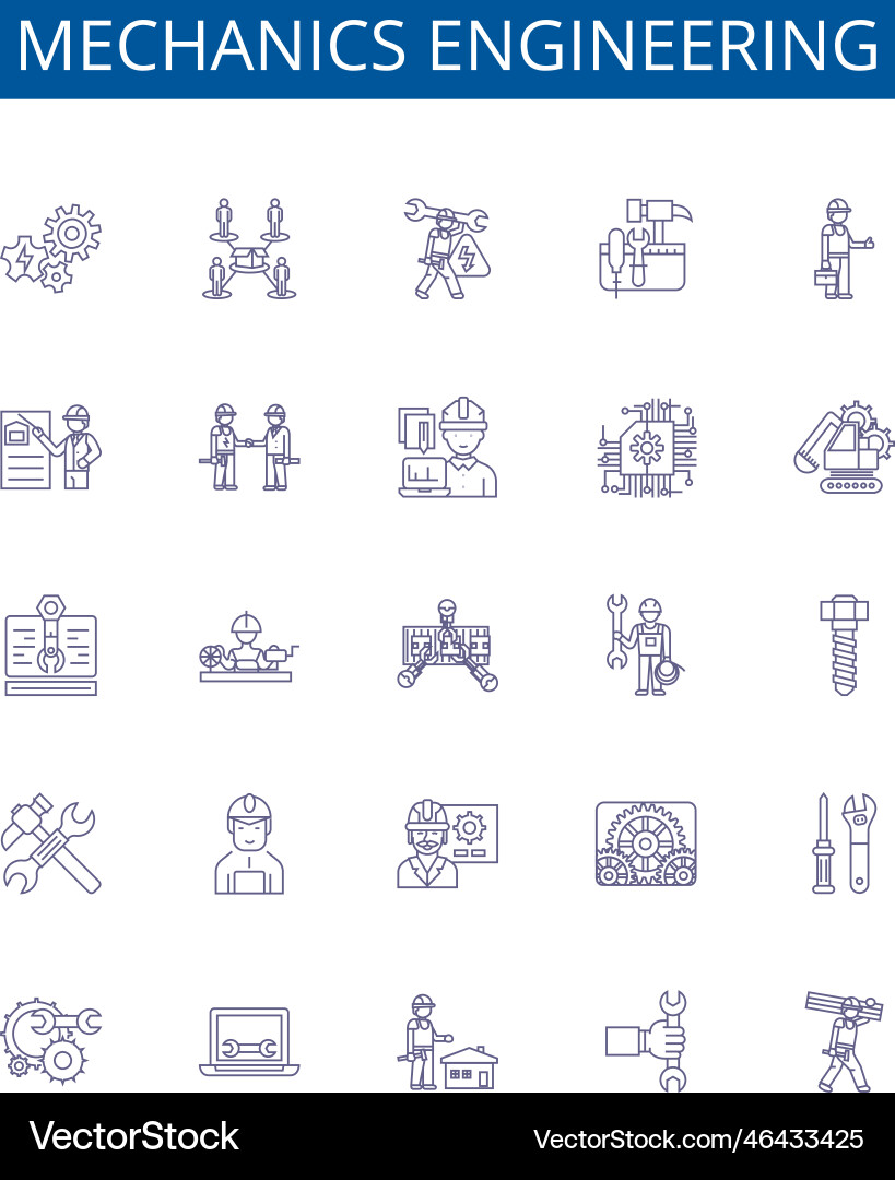 Mechanics engineering line icons signs set design Vector Image