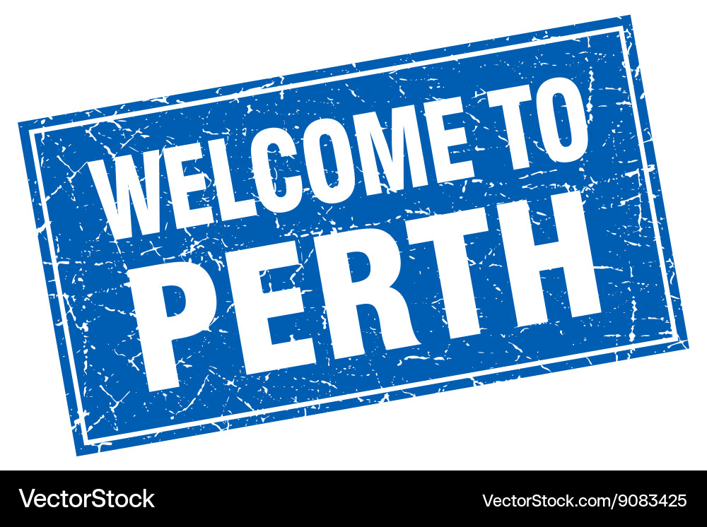 Perth blue square grunge welcome to stamp Vector Image