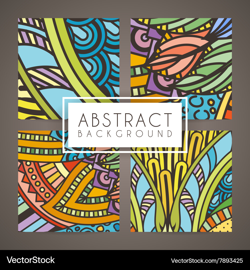 Set of four colorful intricate patterns Royalty Free Vector