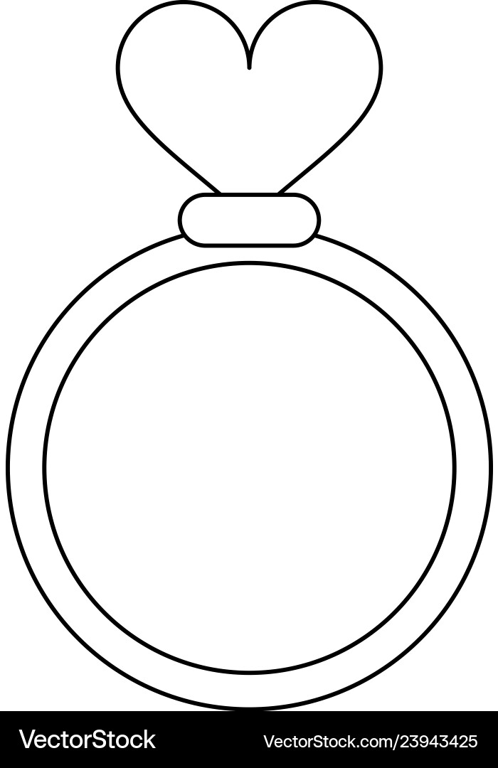Wedding ring with heart black and white Royalty Free Vector