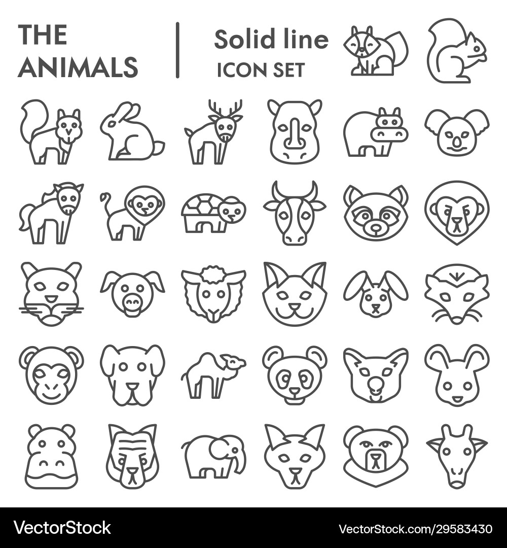 Animals line icon set wild nature collection Vector Image