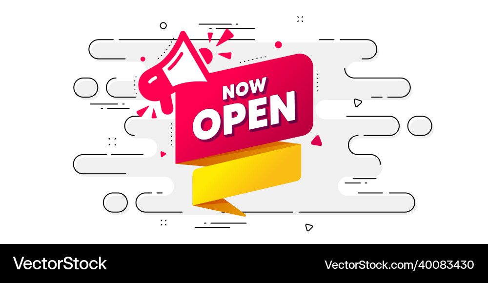 Now open banner announcement notice tag Royalty Free Vector