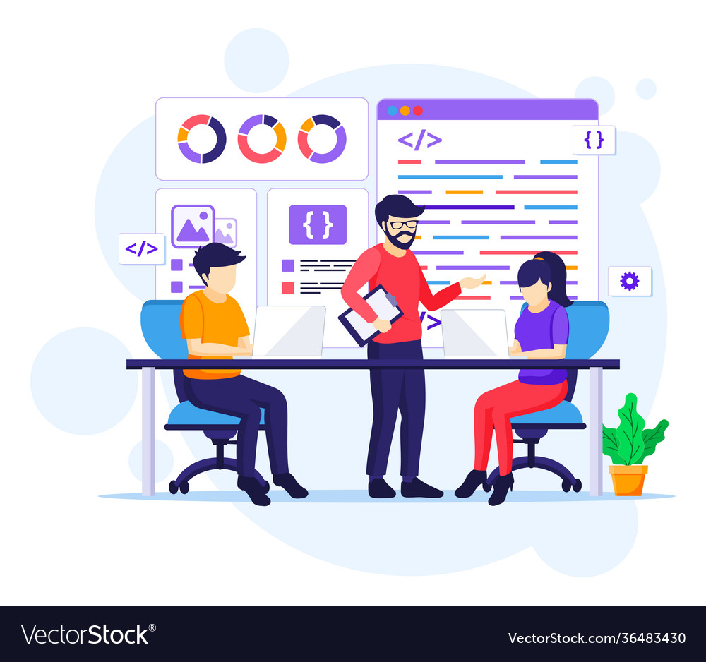 Programmers at work concept people on table Vector Image