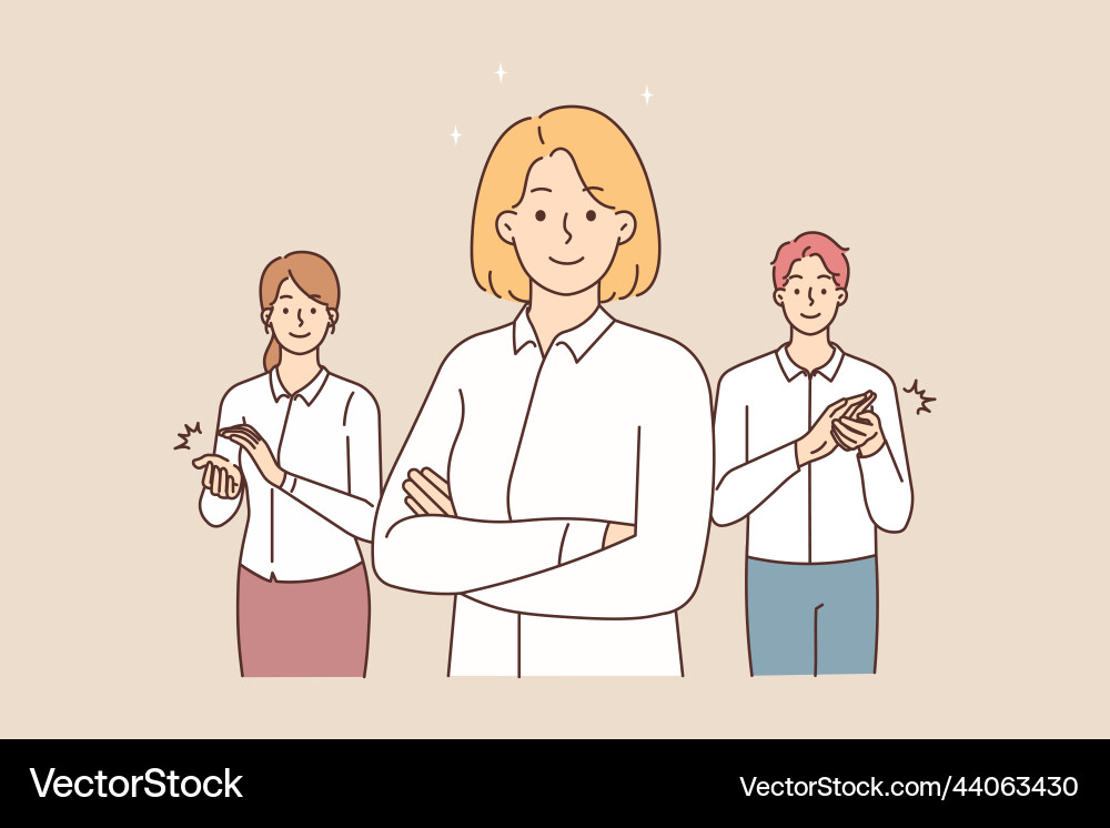 Smiling employees greeting successful Royalty Free Vector