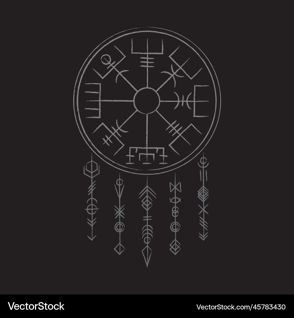 Vegvisir true black outline lines Royalty Free Vector Image