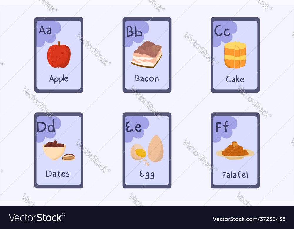 Colorful alphabet flashcard letter a b c d e Vector Image