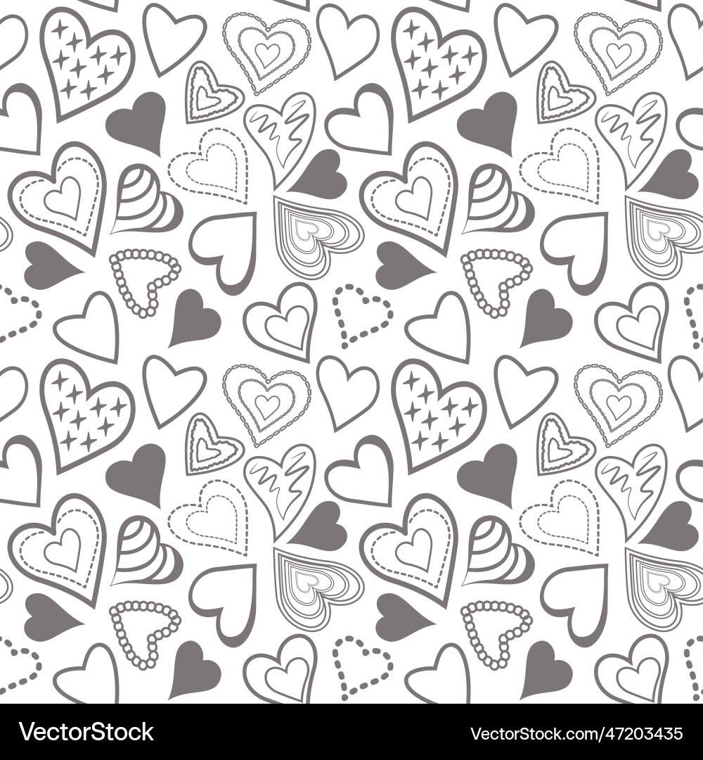 Decorative hearts seamless background monochrome Vector Image