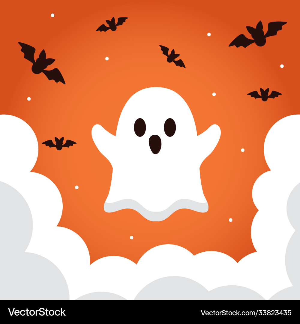 Halloween ghost cartoon with bats design Vector Image
