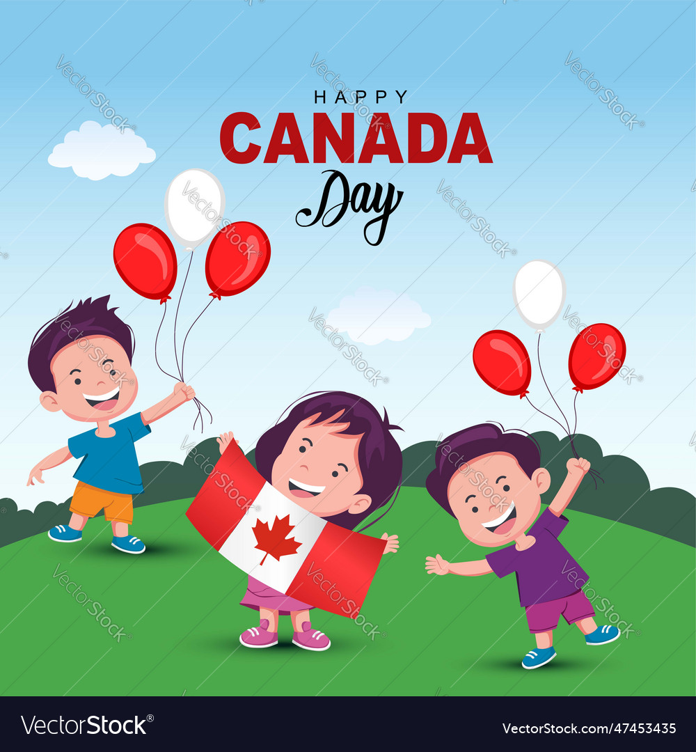 Happy canada day greetings with kids design Vector Image