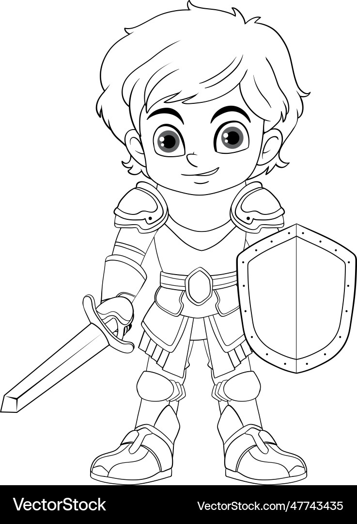 Knight doodle cartoon for colouring Royalty Free Vector