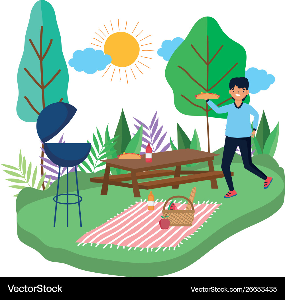 Man cartoon having picnic design Royalty Free Vector Image