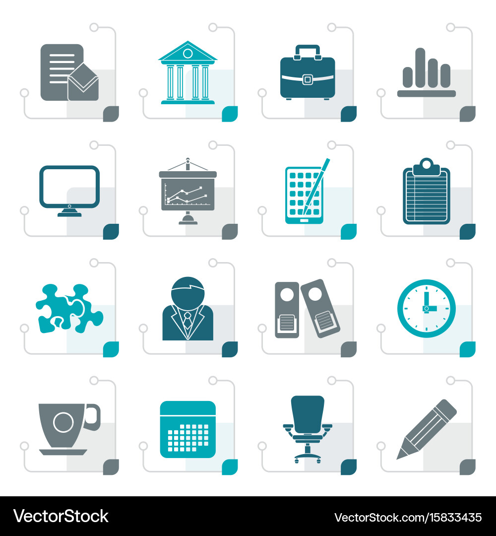 Stylized business and office icons Royalty Free Vector Image