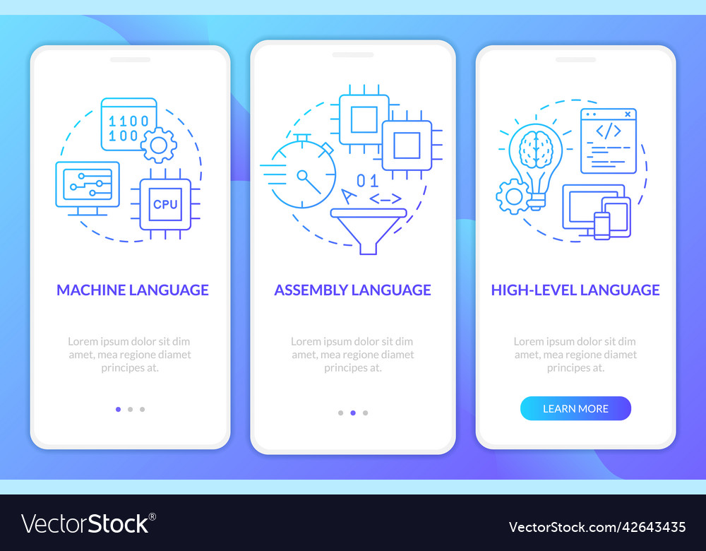 Types of computer languages blue gradient Vector Image