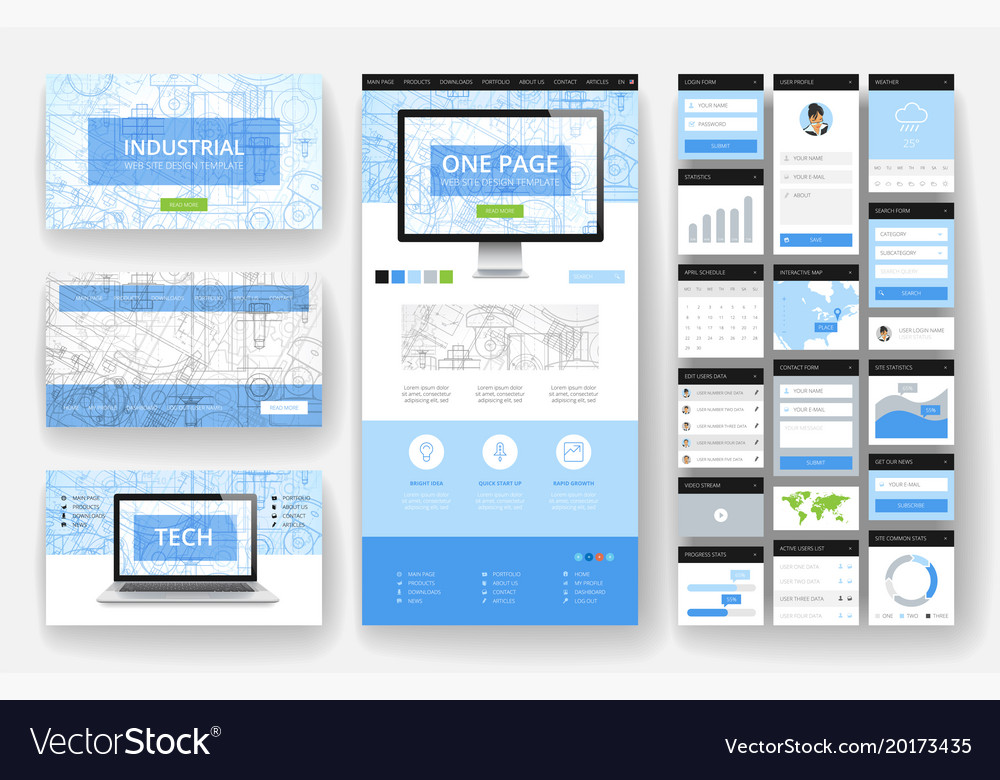 Website design template and interface elements Vector Image