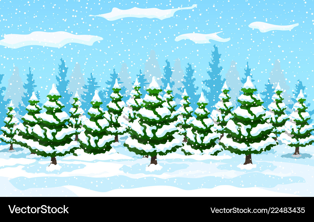 Winter landscape with white pine trees on snow Vector Image